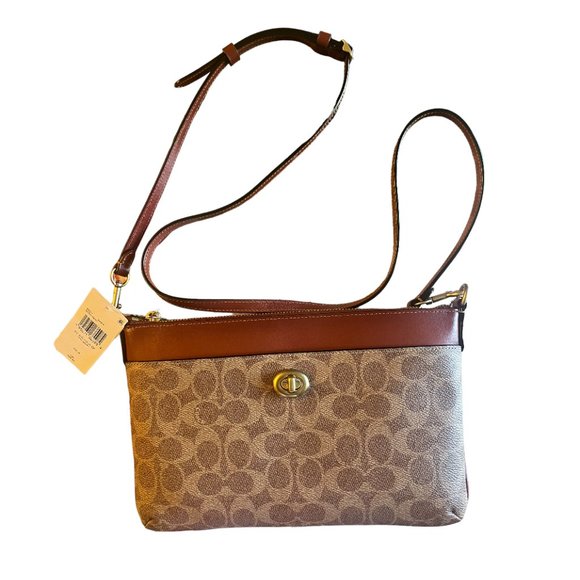 Coach | Bags | Coach Coated Canvas Signature Polly Crossbody Tan Rust ...
